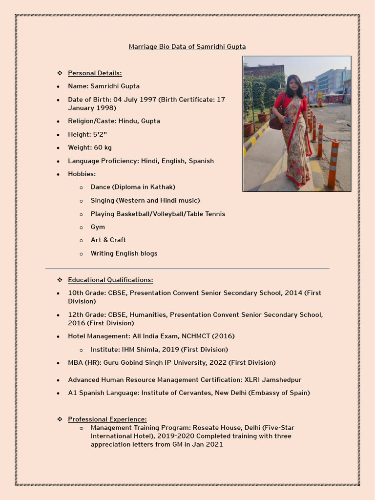 Marriage Bio Data of Samridhi Gupta | PDF
