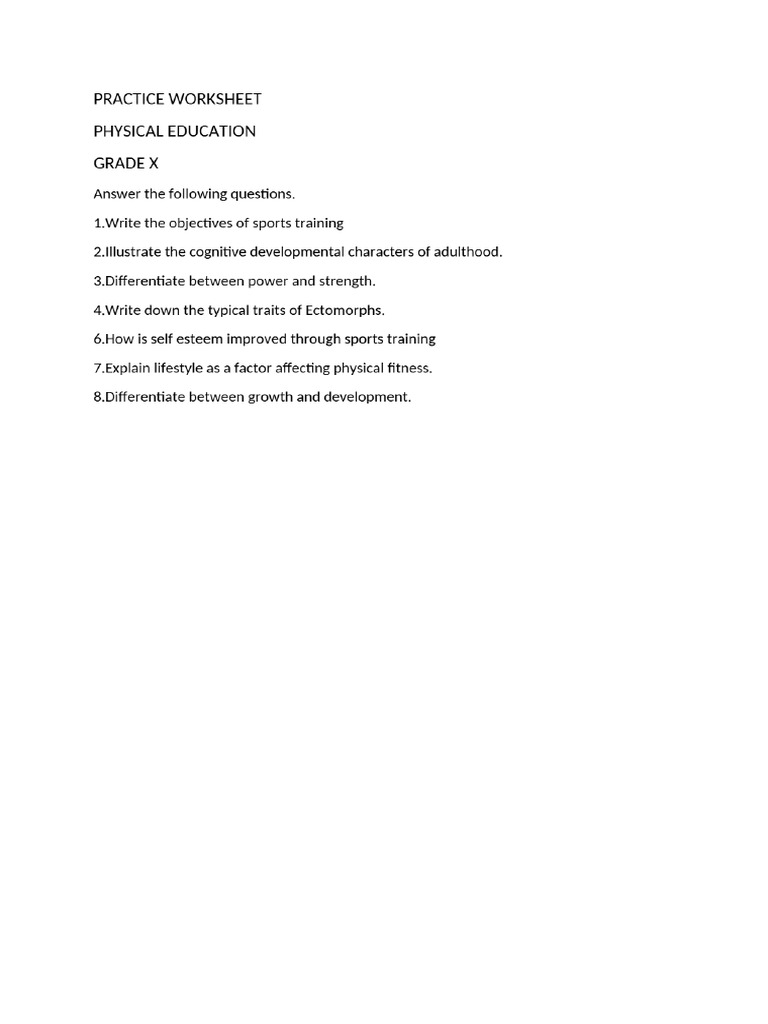 Pe Worksheet | PDF