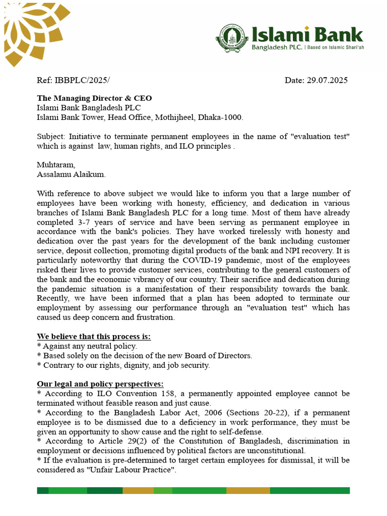 Letter To MD | PDF | Employment | Justice