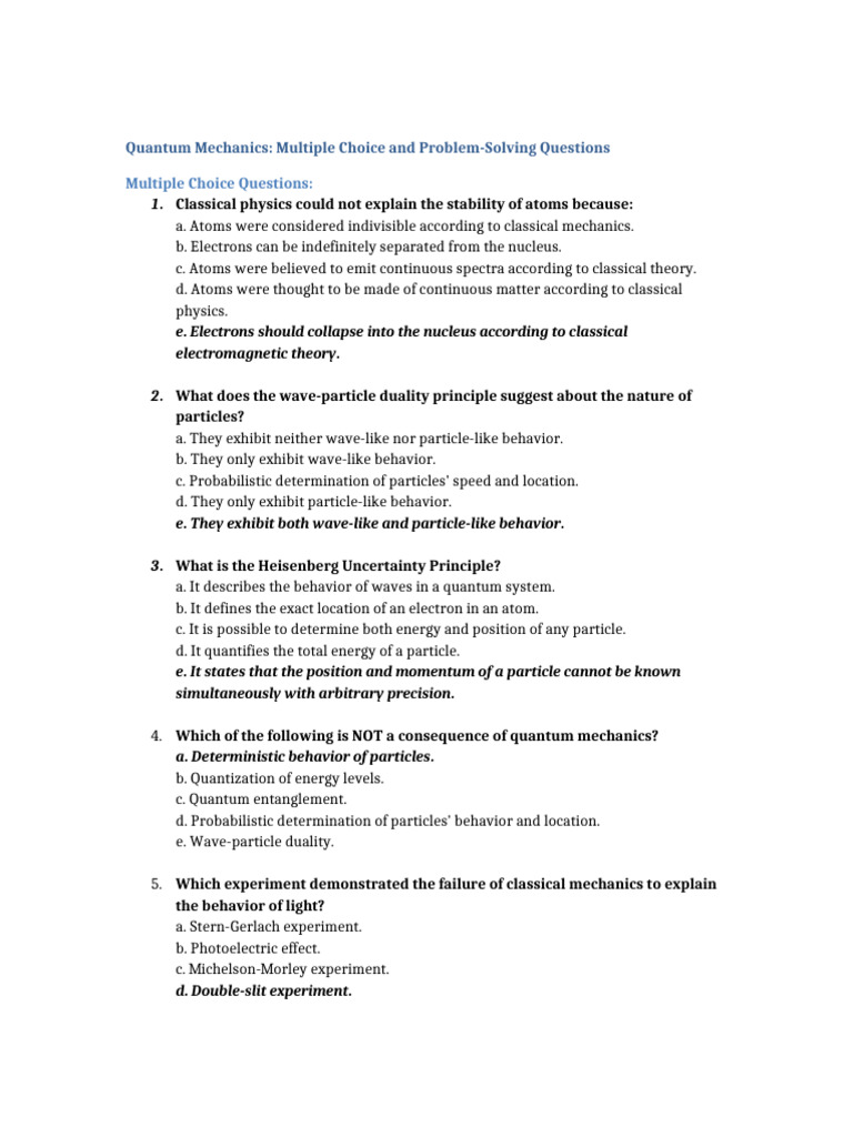 Quantum Mechanics Questions | PDF | Quantum Mechanics | Electron