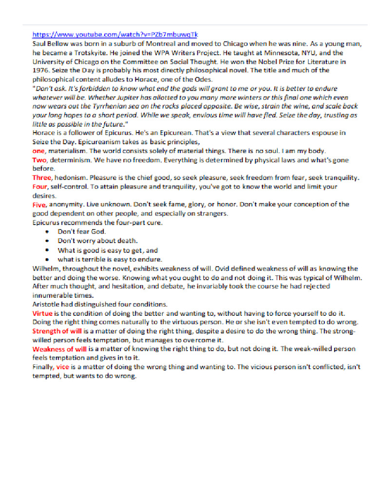 Seize The Day Analysis | PDF