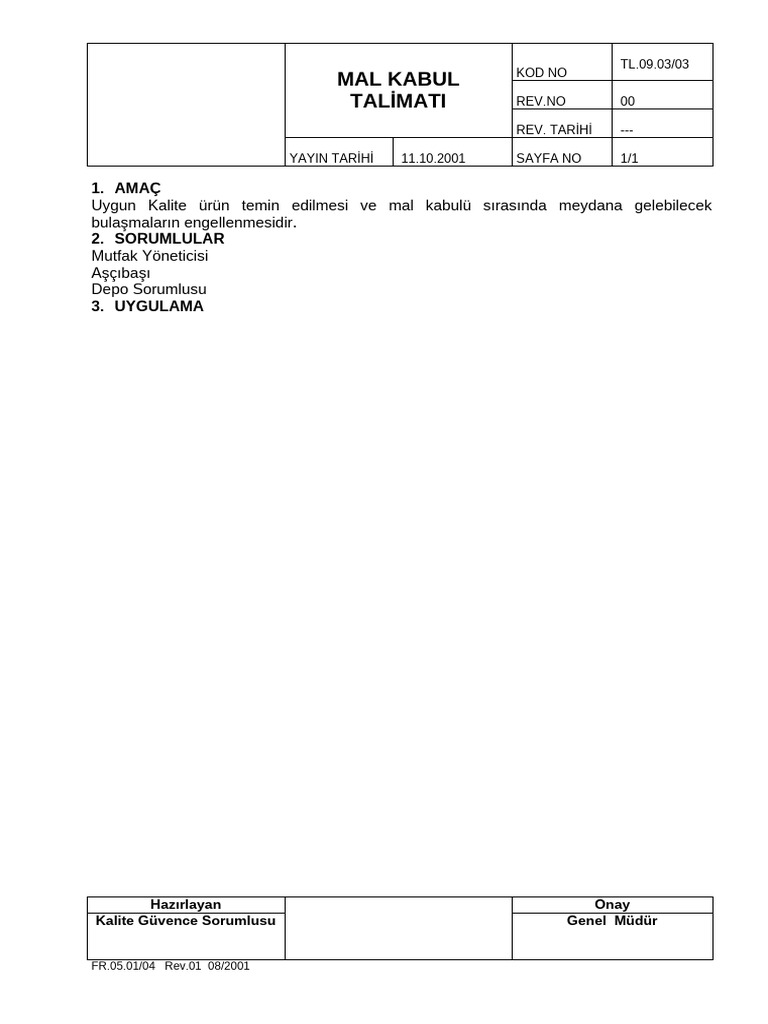 Talimat 03 Mal Kabul | PDF