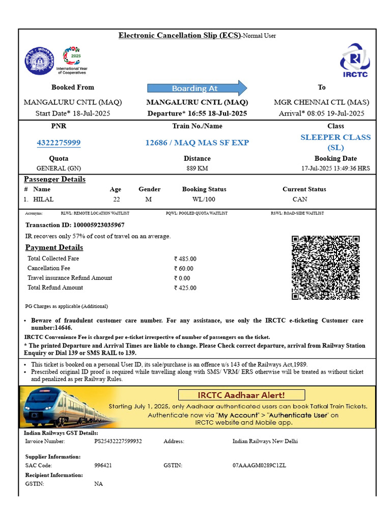 Https :WWW - Irctc.co - in:Nget:Print Ticket | PDF | Identity Document ...