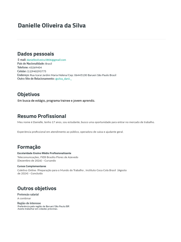 Danielle Oliveira S CV | PDF