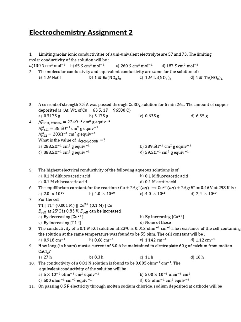 Electrochemistry Assignment 2 | PDF | Physical Sciences | Applied And Interdisciplinary Physics