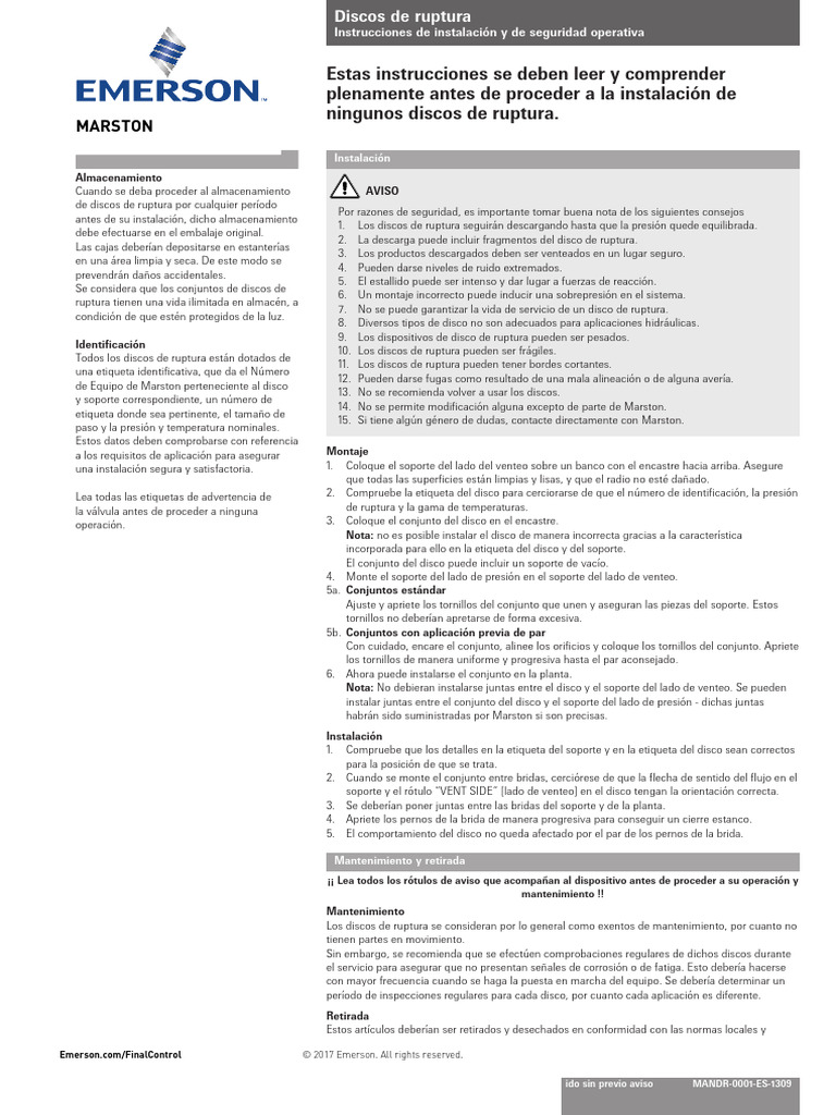 Manual Bursting Discs Iom o Si Marston Es Es 5194544 | PDF | Tornillo
