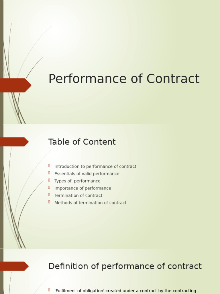 Performance of Contract | PDF | Business Law | Justice