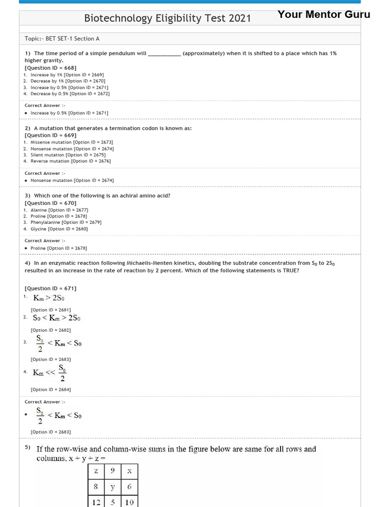 DBT JRF BET 2021 Question Paper | PDF | Genome | Dna