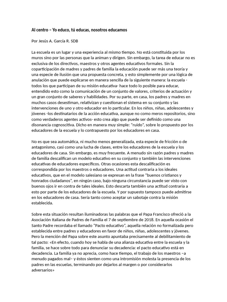 Al Centro - Yo Educo Tu Educas Nosotros Educamos | PDF | Papa Francisco