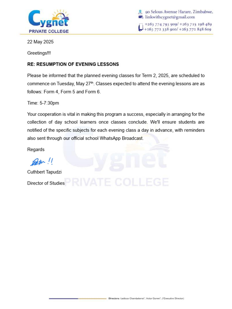 Evening Classes Term 2 25 | PDF