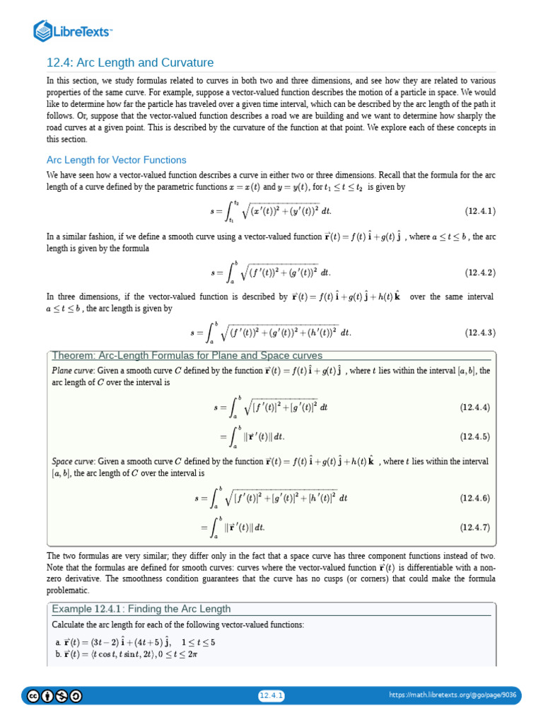 12.4 Arc Length and Curvature | PDF | Curvature | Curve