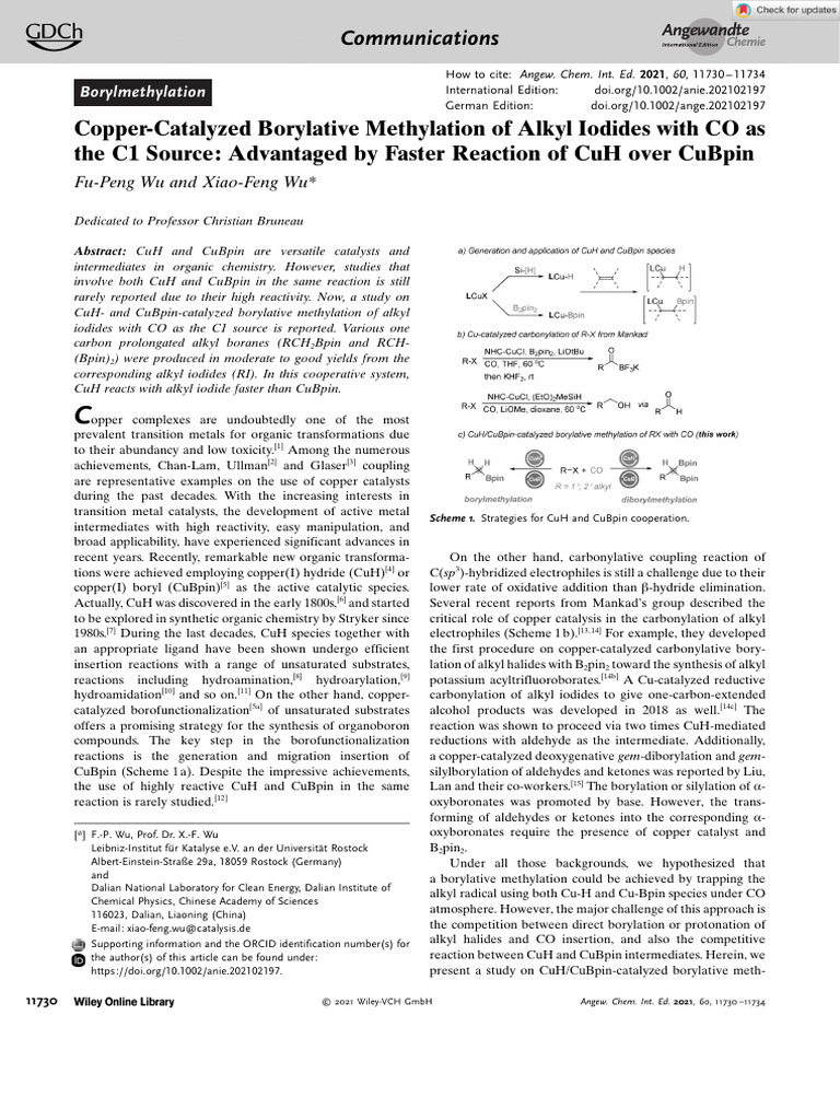 2021 ACIE Copper-Catalyzed Borylative Methylation of Alkyl Iodides With ...