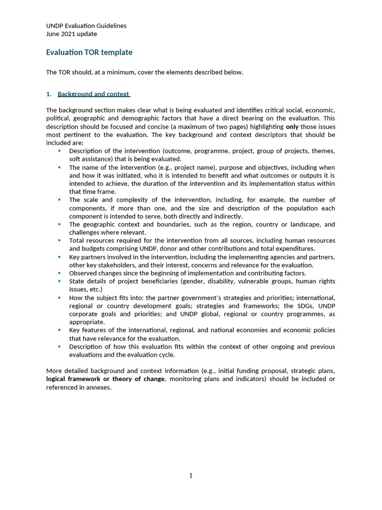 Evaluation TOR Template Overview | PDF | Evaluation | United Nations ...