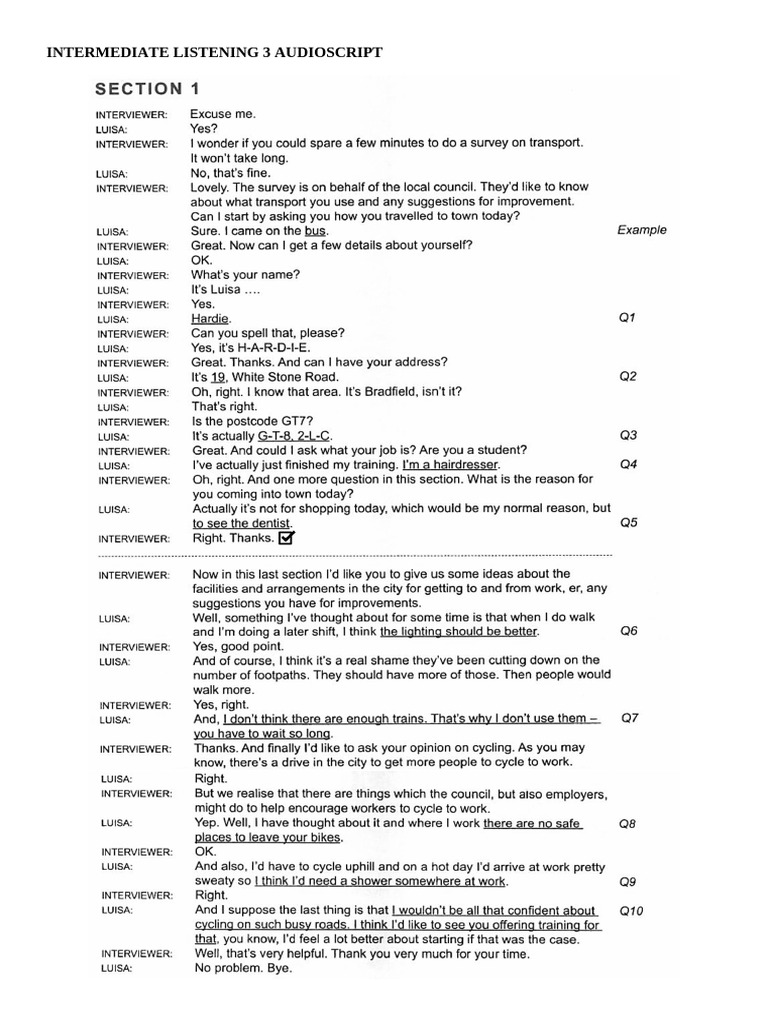 Intermediate Listening 3 Audioscript | PDF