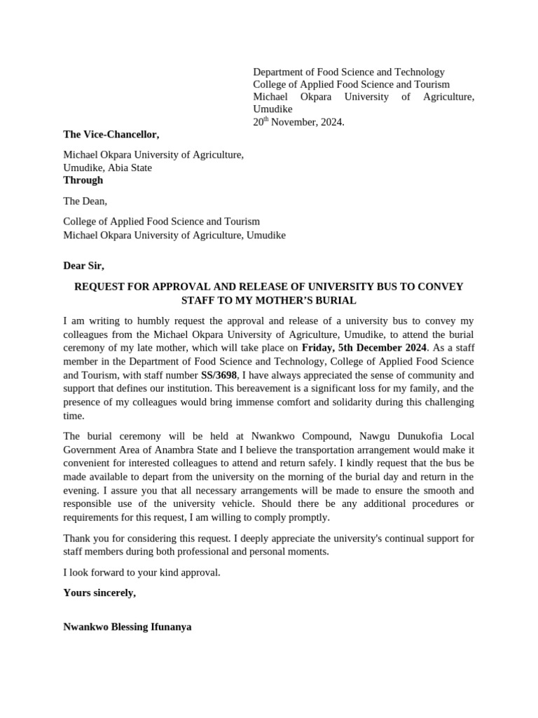 Blessing Request Letter To VC | PDF