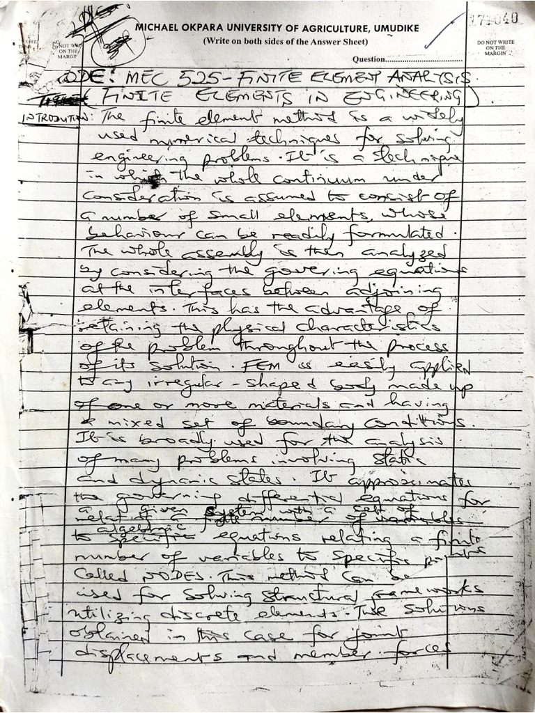 [EME 521] - FINITE ELEMENT ANALYSIS (Dr. Ubani | PDF