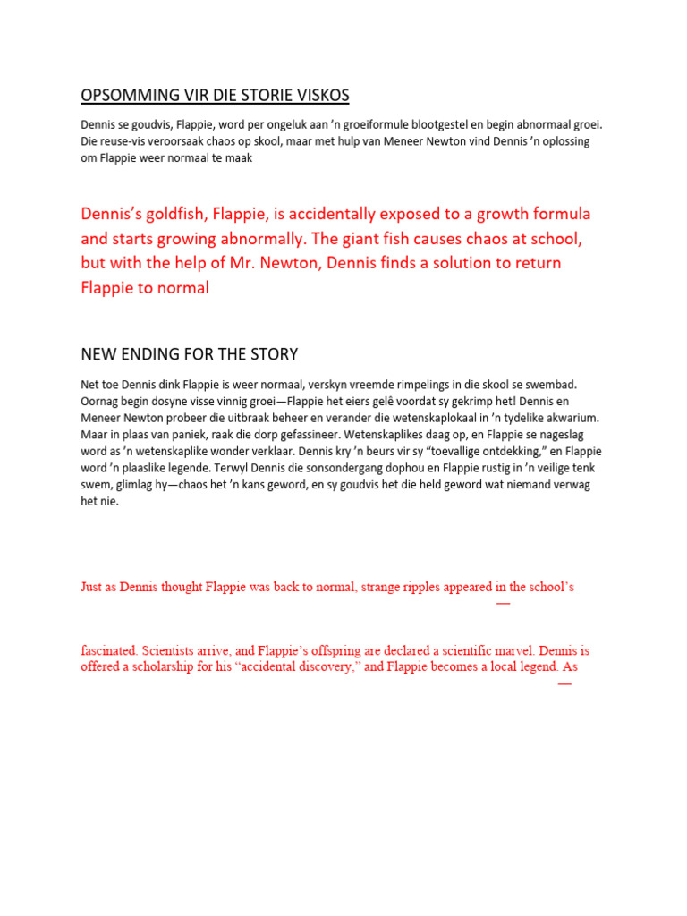 Opsomming Vir Die Storie Viskos | PDF