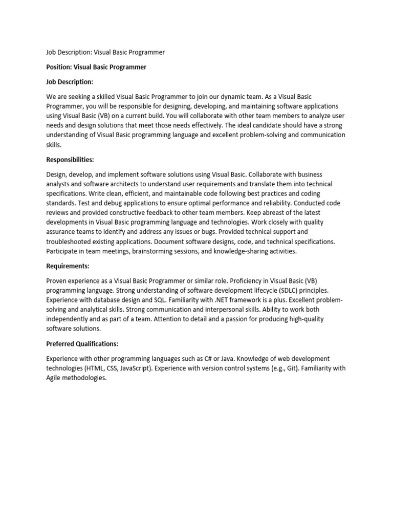 Visual Basic Programmer | PDF