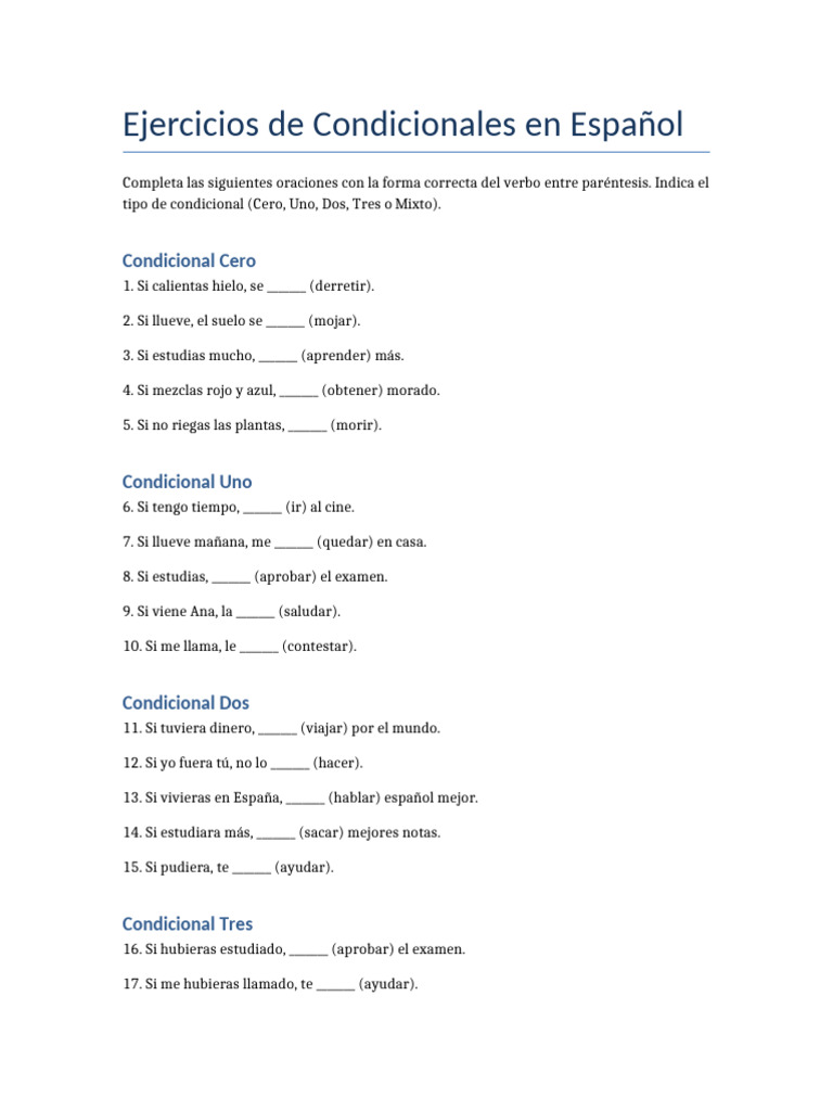 100 Ejercicios Condicionales Espanol | PDF