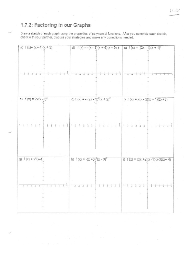1.3 Equations Graphs of Polynomial Functions Extra Practice | PDF