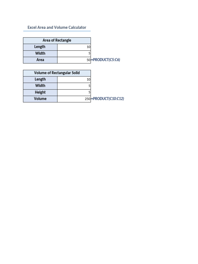 Excel Area and Volume Calculator 1 | PDF | Area | Length