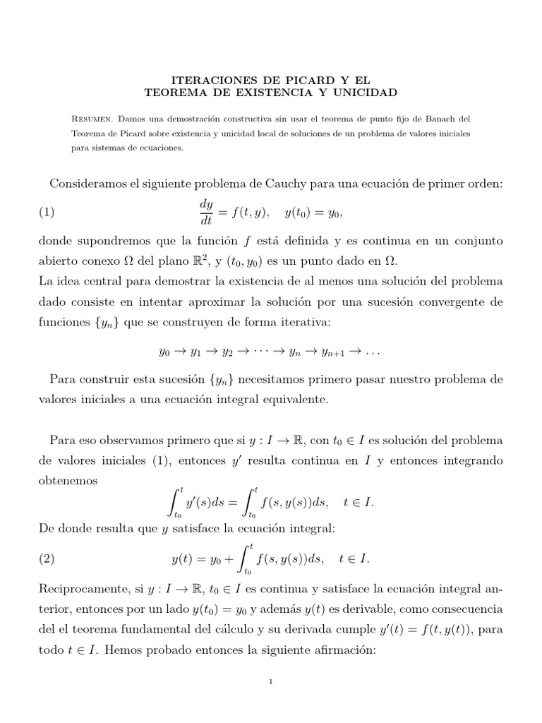 Iteraciones de Picard y su Teorema | PDF | Ecuaciones | Integral
