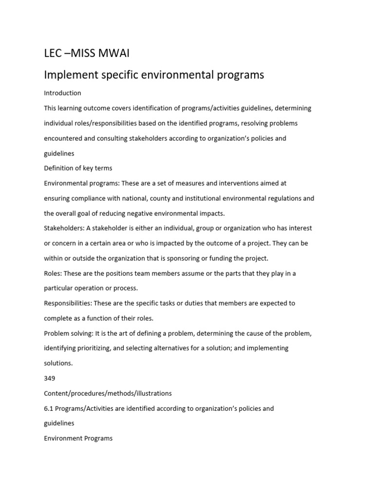 Implement Specific Environmental Programs | PDF | Sustainability ...