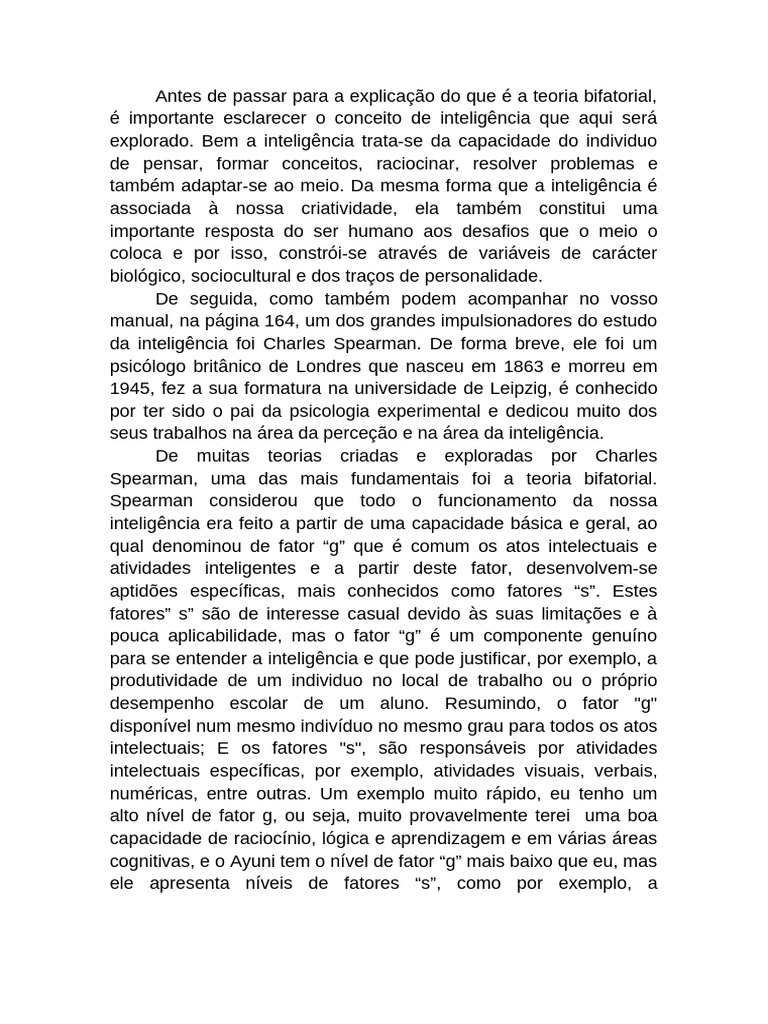 Teoria Bifatorial de Spearman e Inteligência | PDF