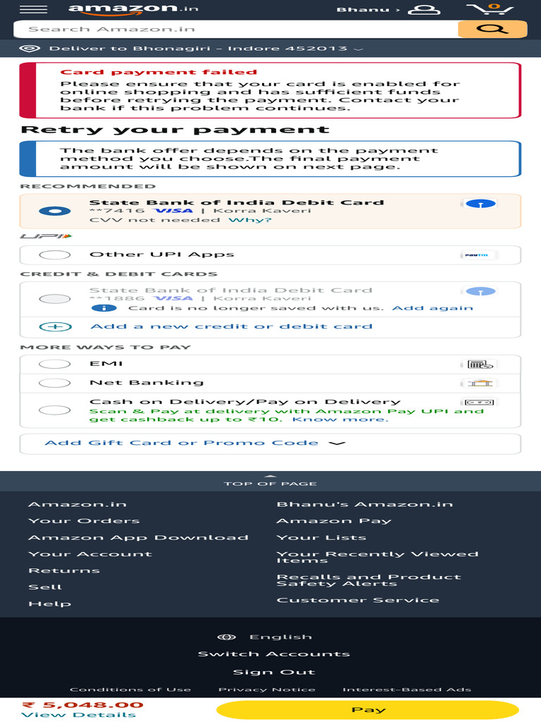 Retry Amazon Payment Instructions | PDF