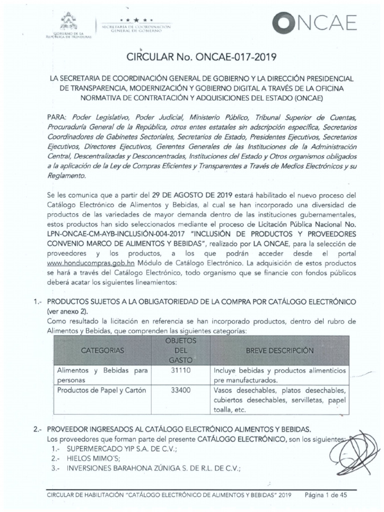 Circular de Habilitación No. Oncae 017-2019-Ayb-29082019 | PDF