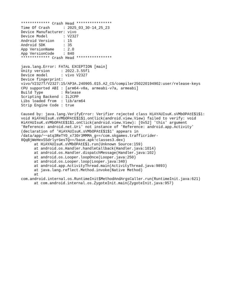 vivo V2327 Crash Report Analysis | PDF