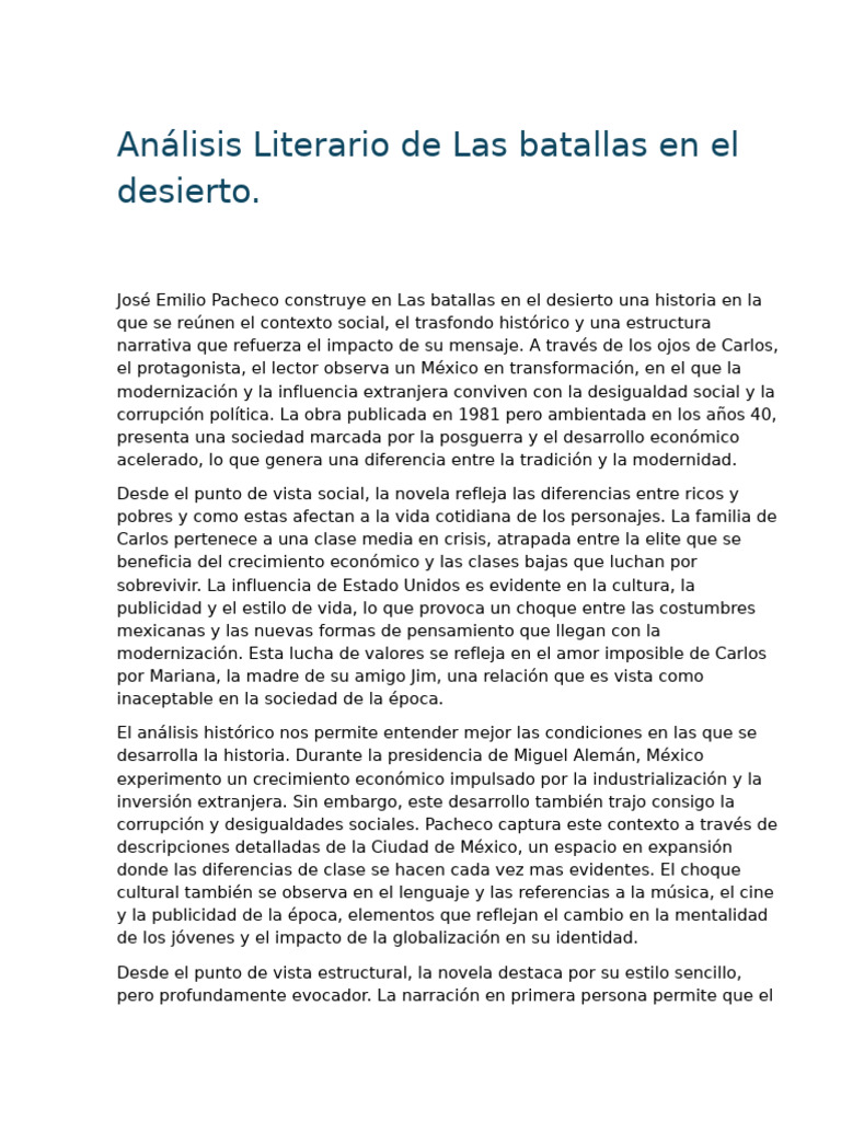 Análisis de "Las batallas en el desierto" | PDF | México | Teoría de la modernización