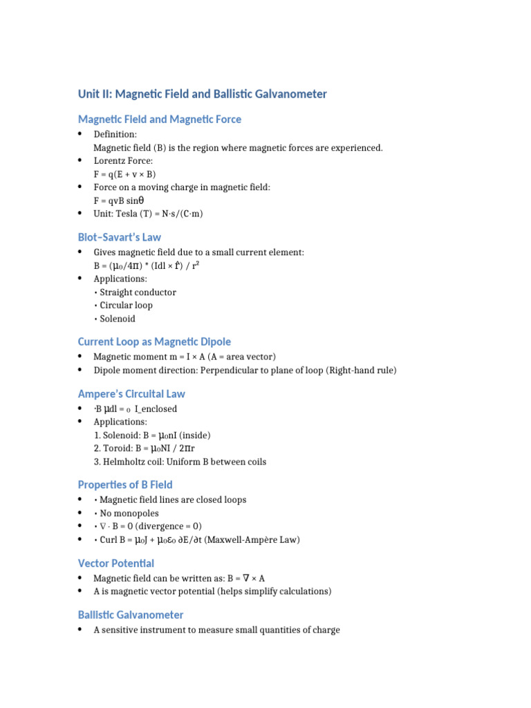 Unit II Magnetic Field and Ballistic Galvanometer | PDF