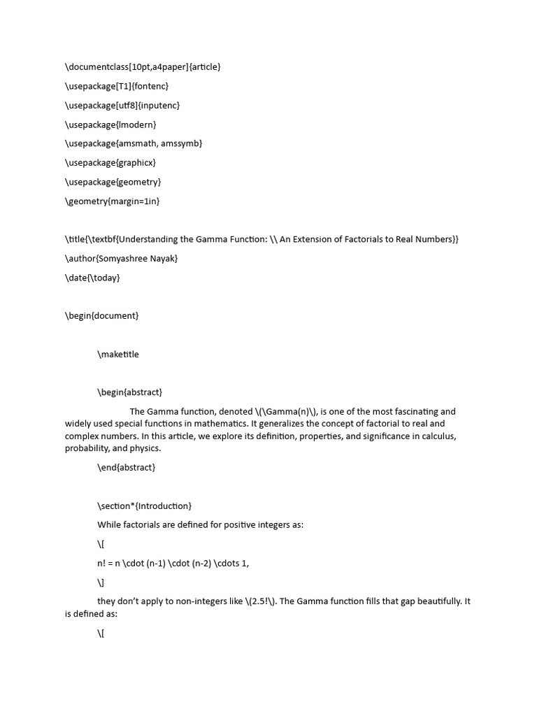 Gamma Function: Extending Factorials | PDF
