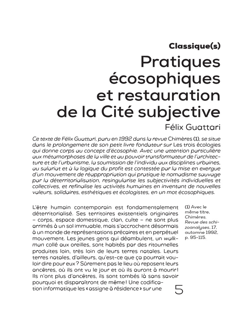 Écosophie et déterritorialisation humaine | PDF | Environnement naturel ...