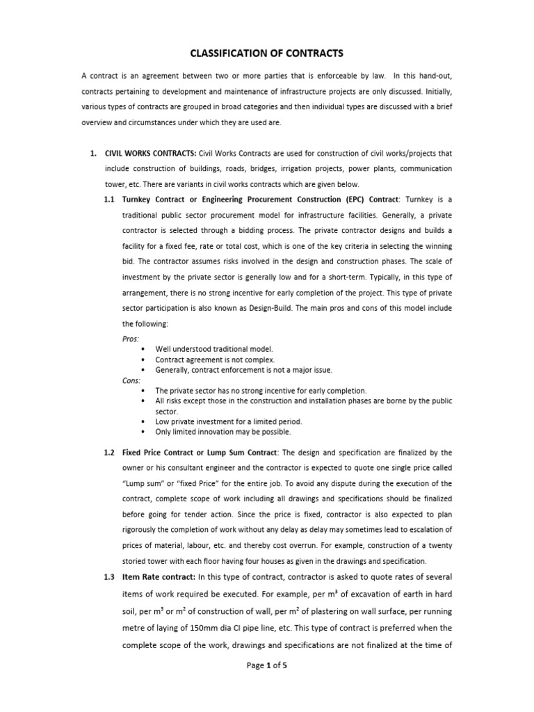 Classification of Contracts | PDF | Concession (Contract) | Public ...