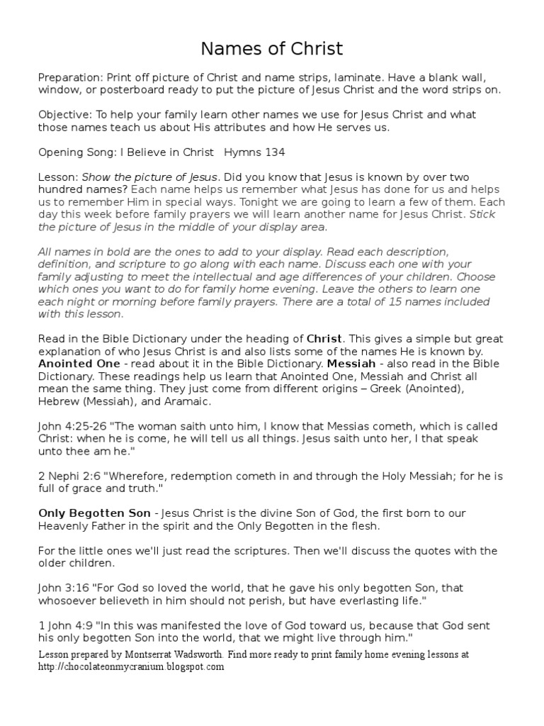 Names of Christ FHE | PDF | God The Father | Jesus