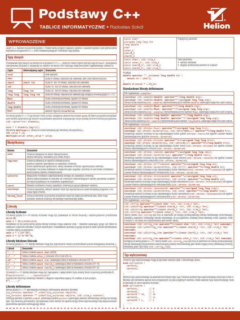 Tablice informatyczne Podstawy C | PDF