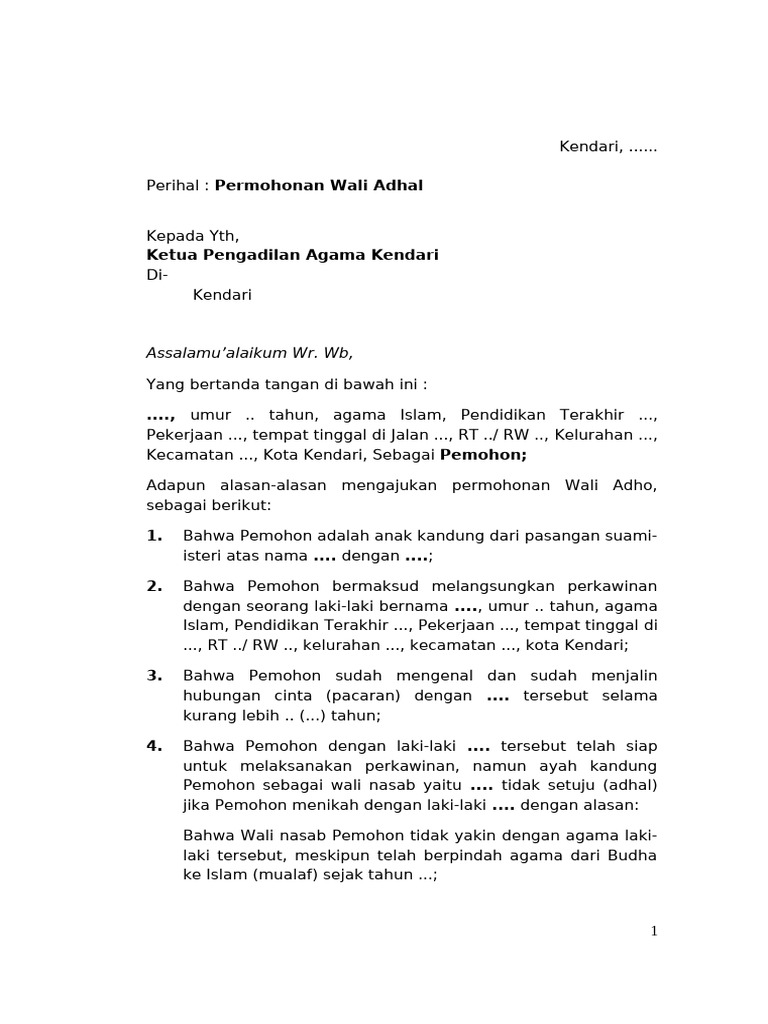 Format Drafting Permohonan Wali Adhal | PDF