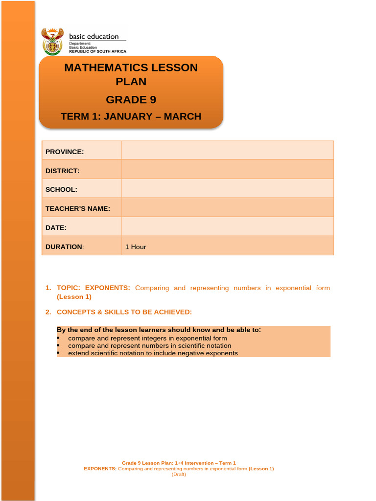 Grade 9 EXPONENTS Lesson 1 | PDF | Exponentiation | Numbers