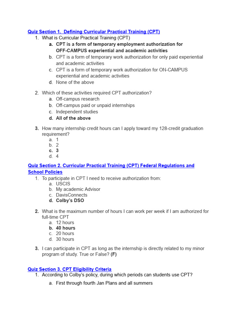 CPT Learning Module Quiz | PDF