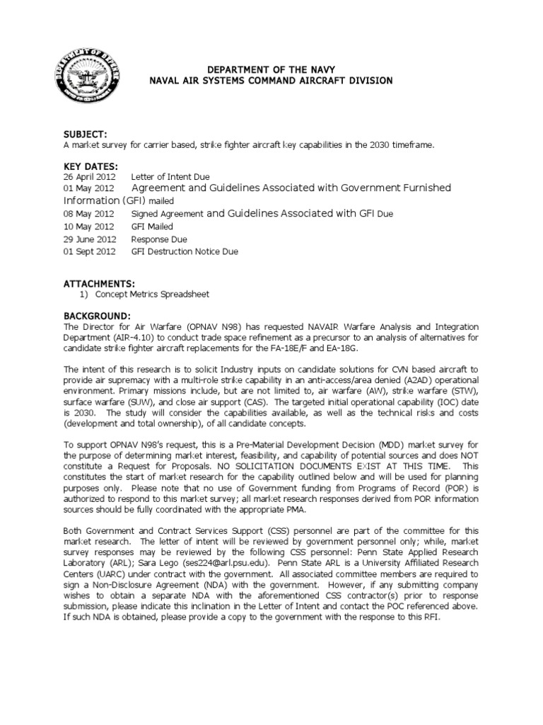 Navy FA-XX - RFI | PDF | Classified Information | Close Air Support