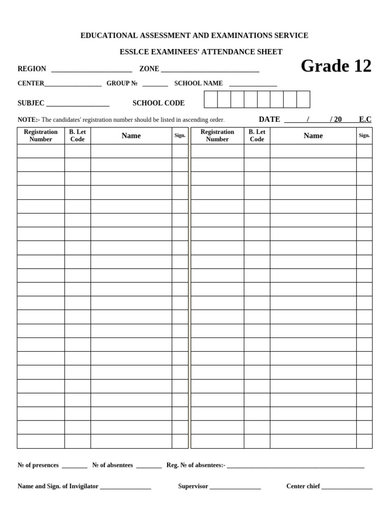 G12 Exam Adm. Formats | PDF