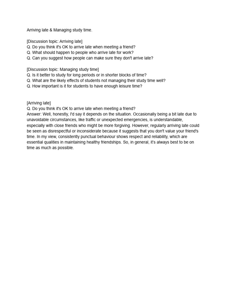 Managing Time: Arriving Late & Study Tips | PDF