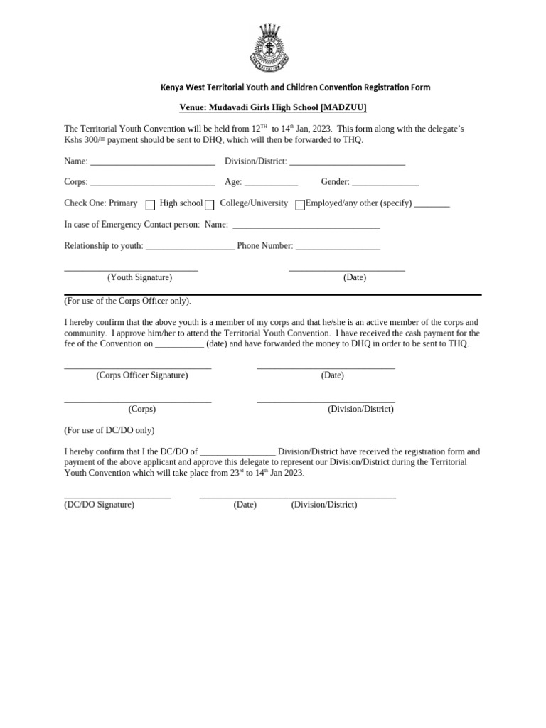 Kenya Youth Convention Registration Form | PDF