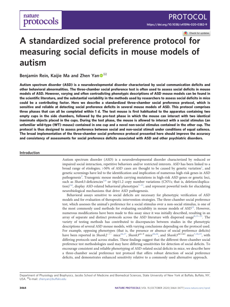 A Standardized Social Preference Protocol For Measuring Social Deficits ...