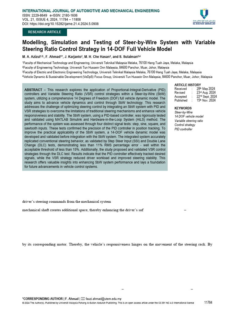 Modelling, Simulation and Testing of Steer-by-Wire System With Variable ...