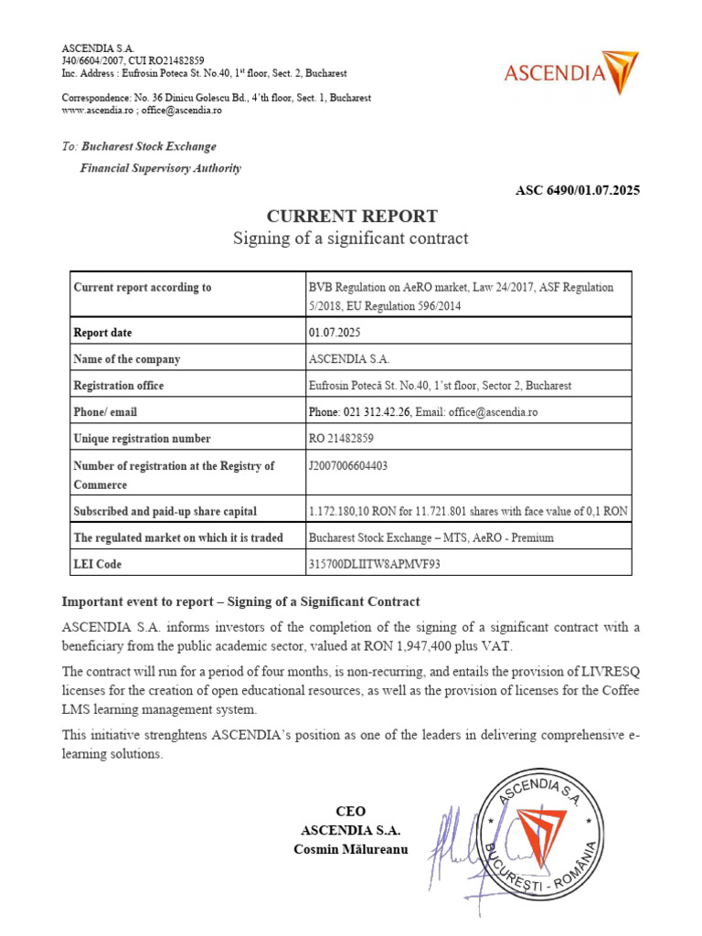 ASC - 20250701140702 - ASC6490 0107025 - Signing of Significant ...