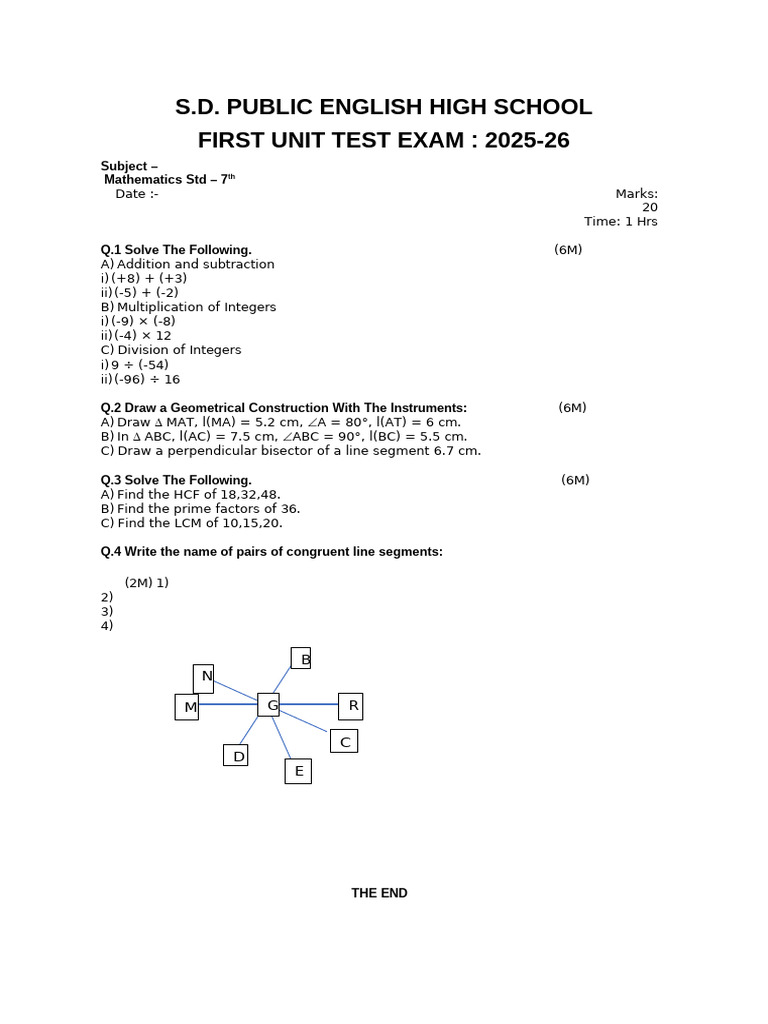 7th Grade Math Unit Test 2025-26 | PDF