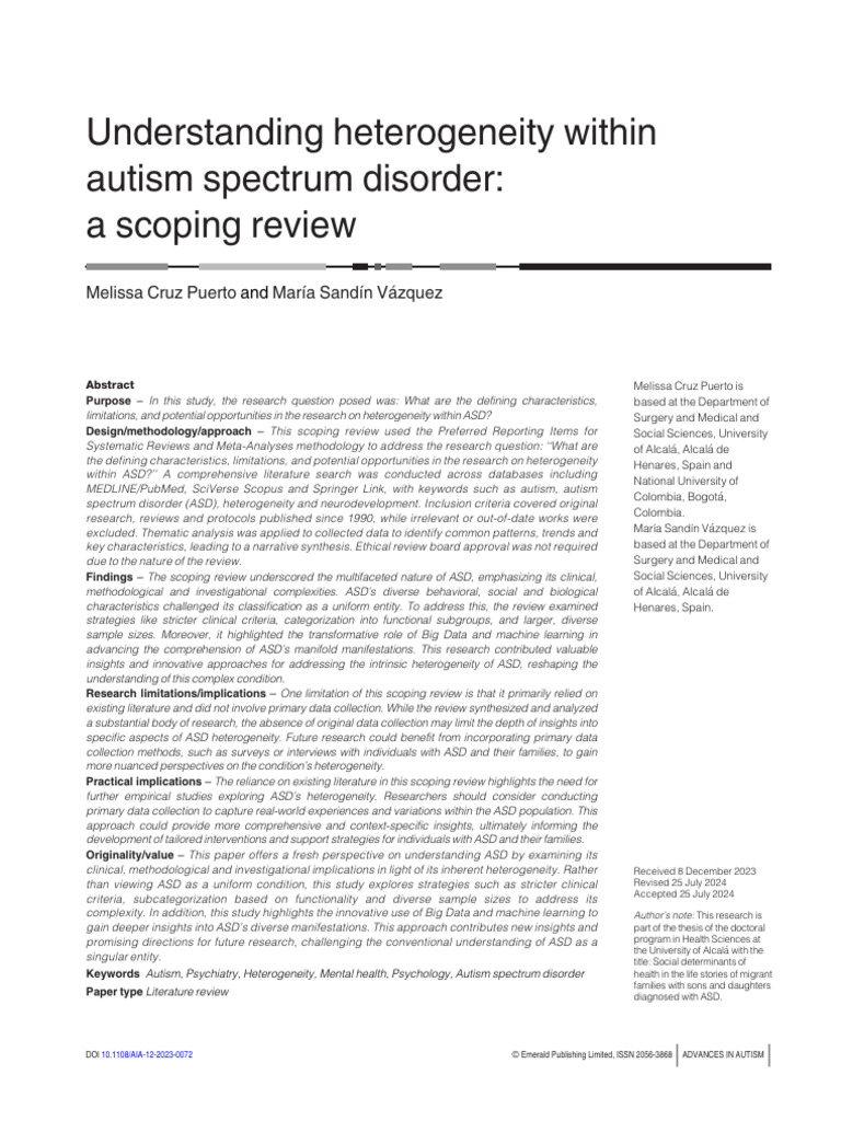 Heterogeneity in Autism Spectrum Disorder | PDF | Autism | Mental Disorder